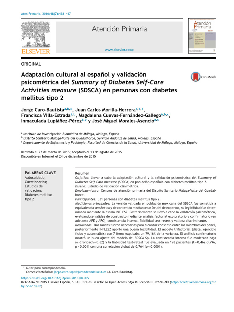 Validación del SDSCA en Diabetes Tipo 2 | PDF | Validez (Estadísticas ...