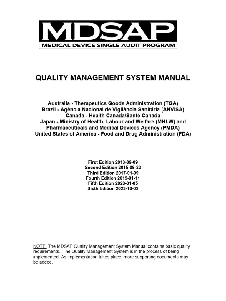 MDSAP Quality Management System Manual | PDF | Quality Management ...