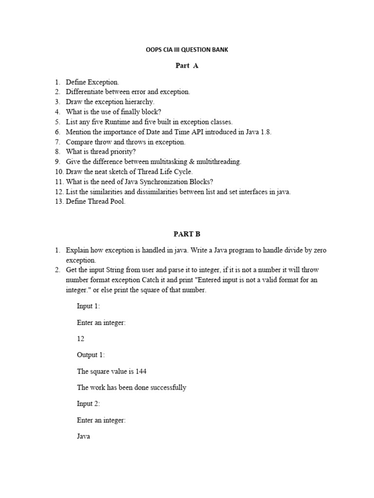 Oops Cia Iii Question Bank | PDF | Java (Programming Language) | Thread (Computing)