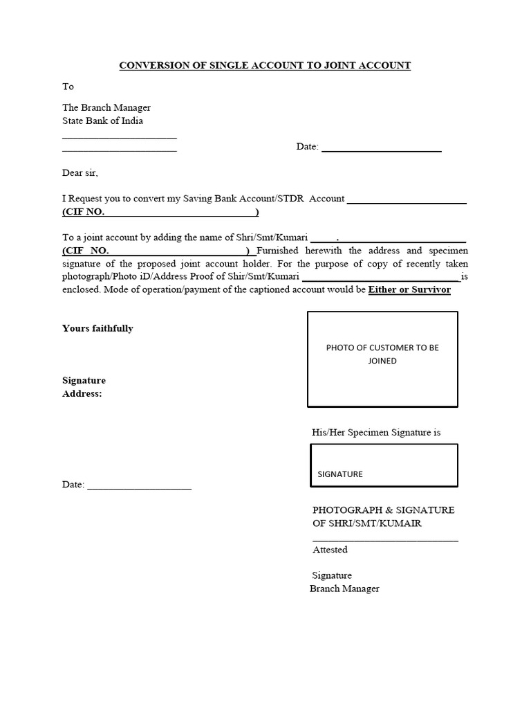 Conversion of Single Account To Joint Account Req Fillable | PDF