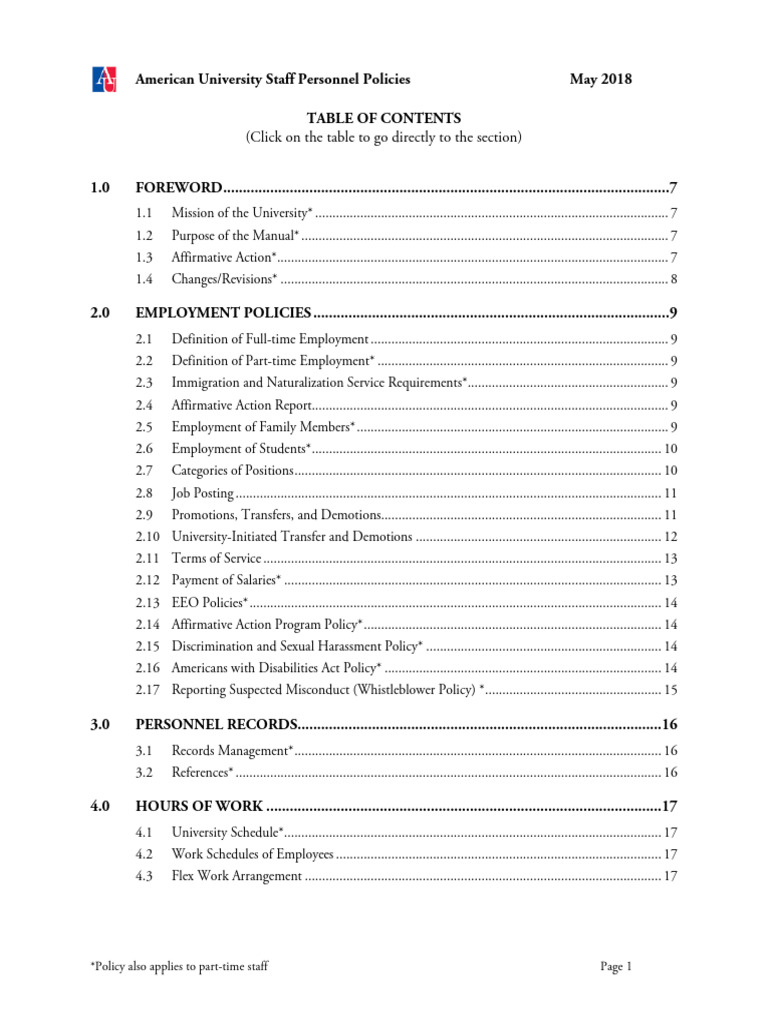 Staff Personnel Policies Manual | PDF | Employment | Family And Medical ...