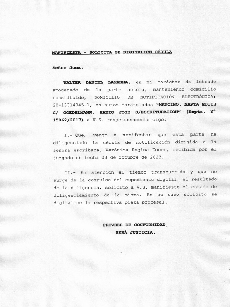 Manifiesta - Solicita Se Digitalice Cedula - 000162 | PDF