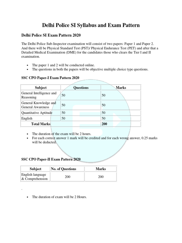 Delhi Police SI Syllabus | PDF | English Language | Linguistics