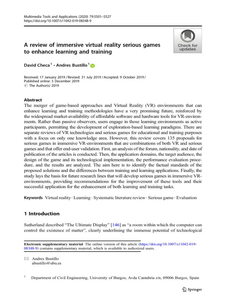 A Review of Immersive Virtual Reality Serious Games To Enhance Learning and Training | PDF ...