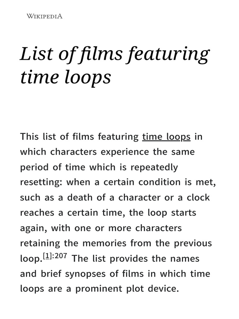 List of Films Featuring Time Loops - Wikipedia | PDF