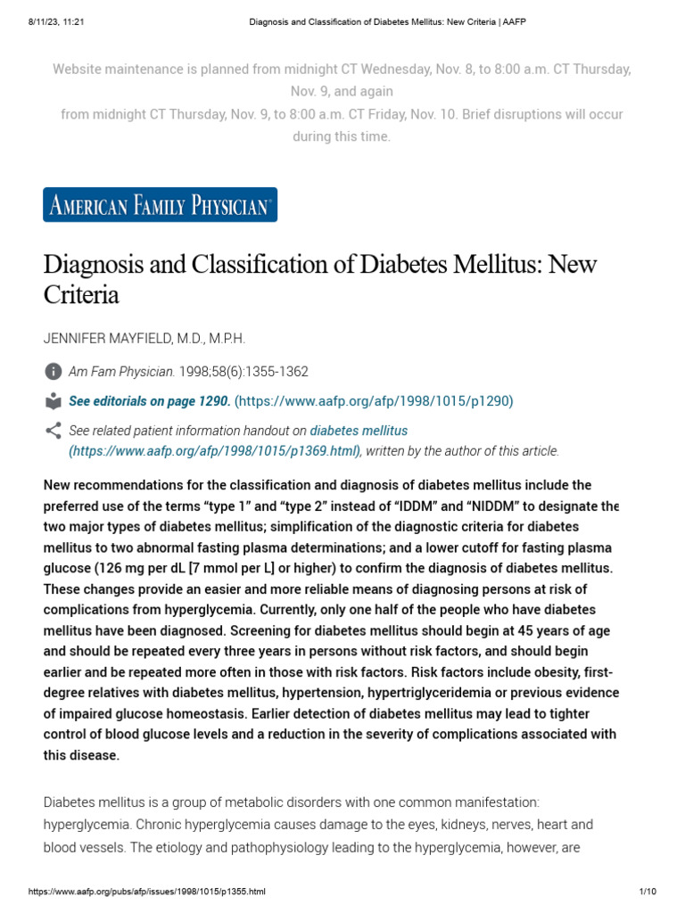 Diagnosis and Classification of Diabetes Mellitus - New Criteria - AAFP ...