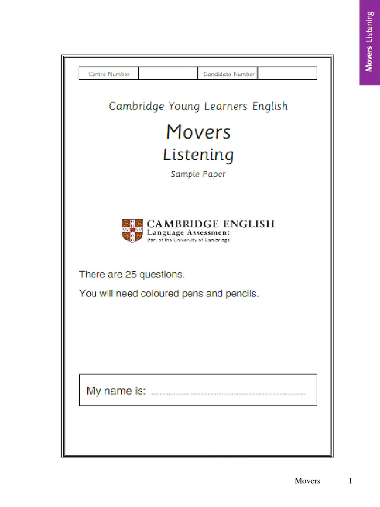 Movers Samples Test 1 - Book 1 | PDF