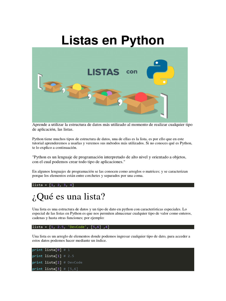 Listas en Python | PDF | Python (lenguaje de programación) | Lenguaje de programación