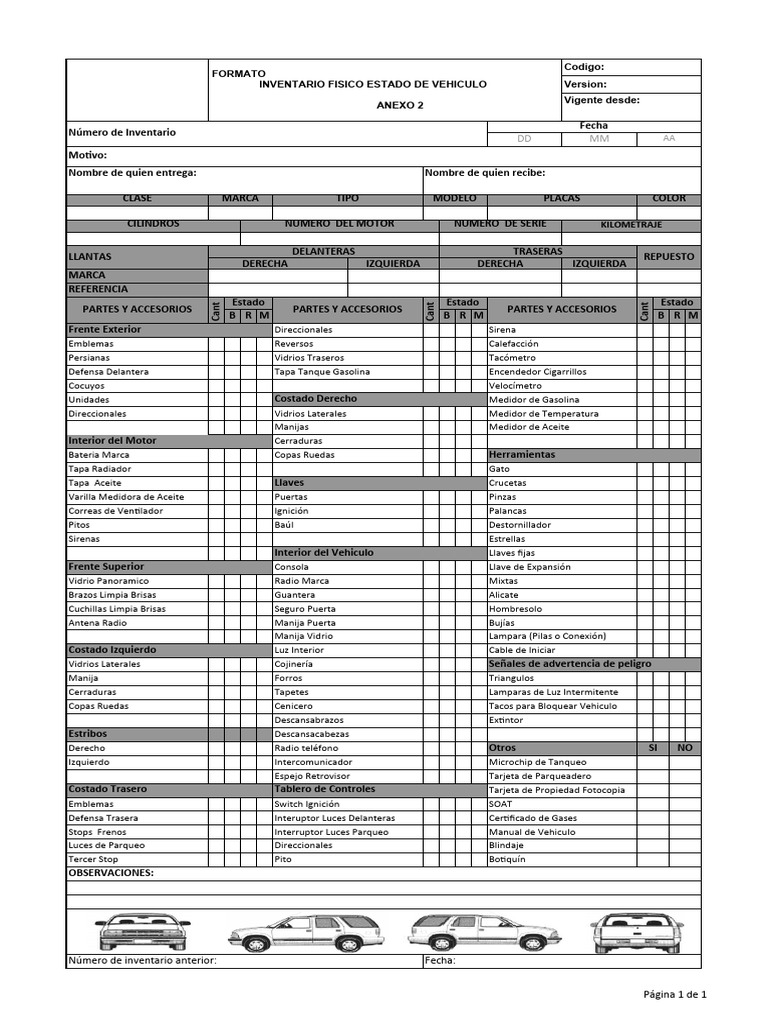 Formato Inventario Equipo Vehiculo | PDF | Tecnologías automotrices ...