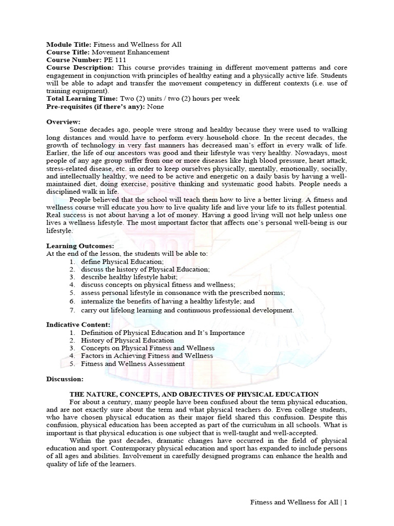 Unit 1 Fitness And Wellness For All Pdf Physical Fitness Physical