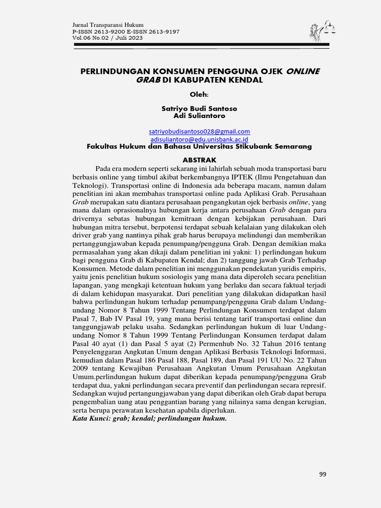 Perlindungan Hukum Konsumen Grab Kendal | PDF