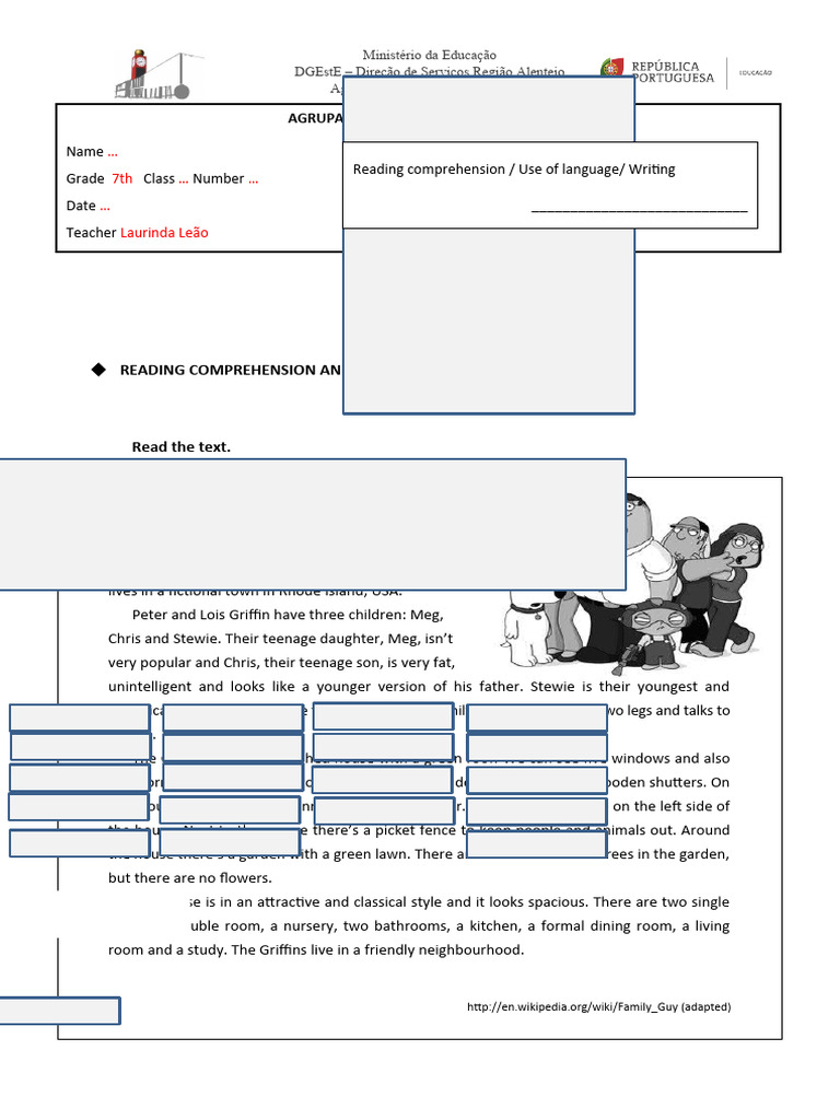 ENGLISH TEST - 7th Grade (Leonor Correia) | PDF | Television Series ...