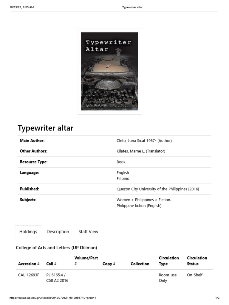 BORROW - Typewriter Altar by Luna Sicat Cleto | PDF | Writing | Human ...