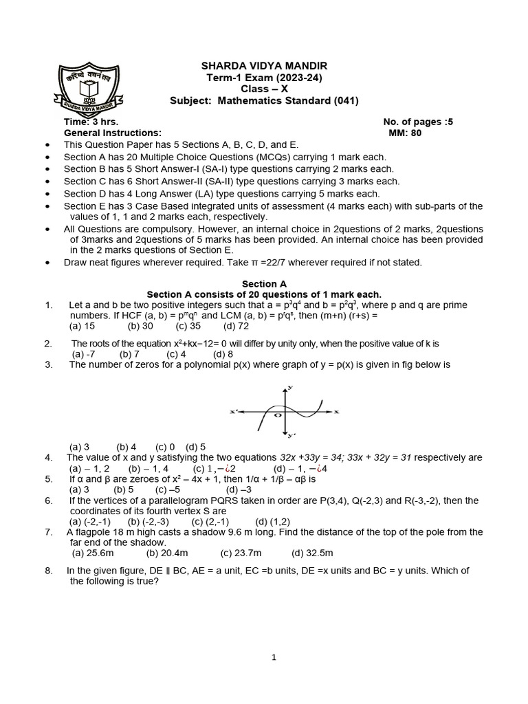 Term-1 Paper 2023-24 Standard | PDF | Vertex (Graph Theory ...