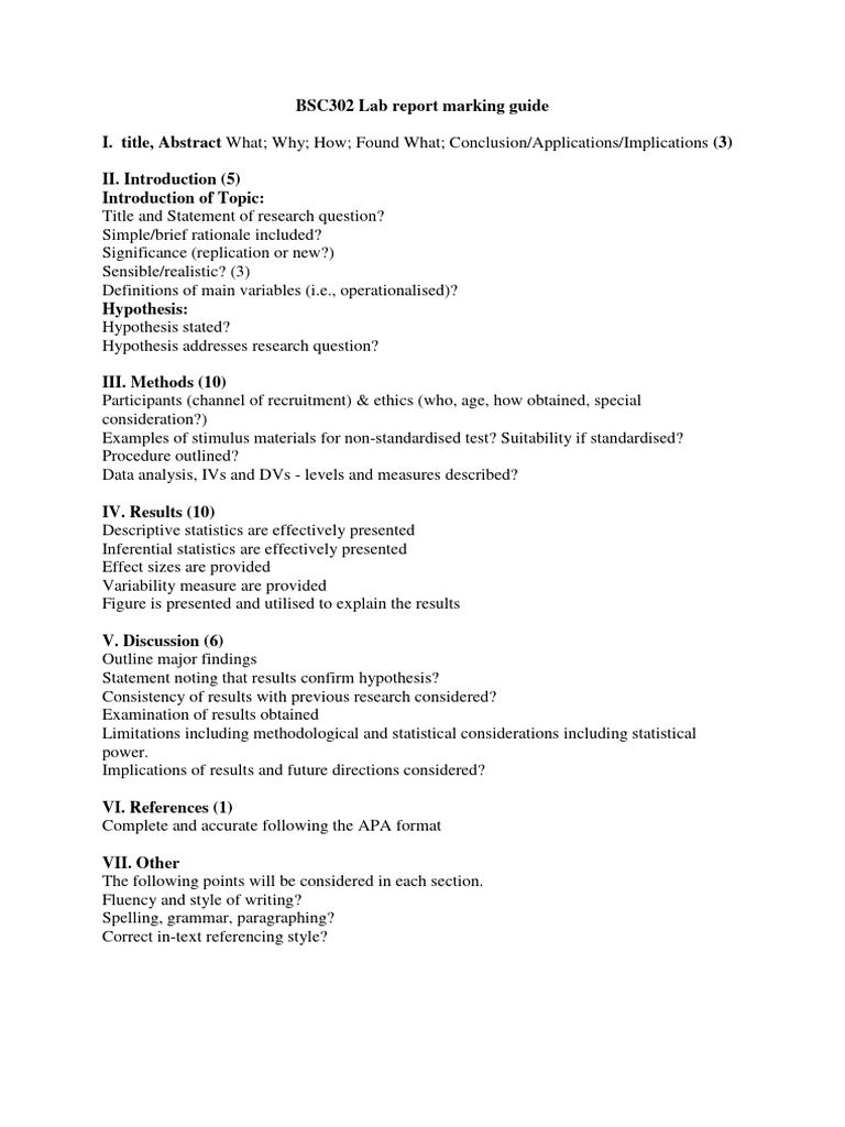 BSC302 Lab Report Marking Guide | PDF