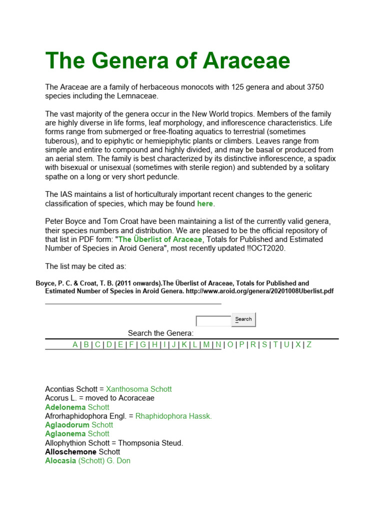 List of Aroids | PDF | Botany | Plants