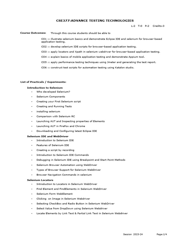 CSE377 Syllabus New | PDF | Selenium (Software) | Mobile App CSE377 Syllabus New | PDF | Selenium (Software) | Mobile App