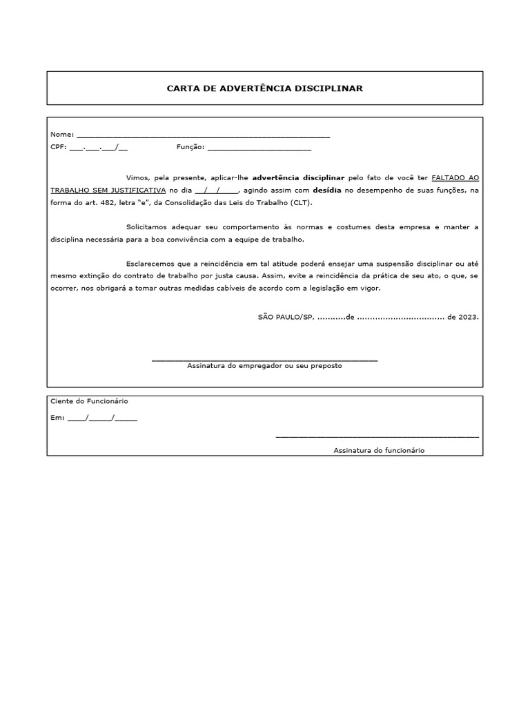 (Modelo) - Carta Advertencia | PDF