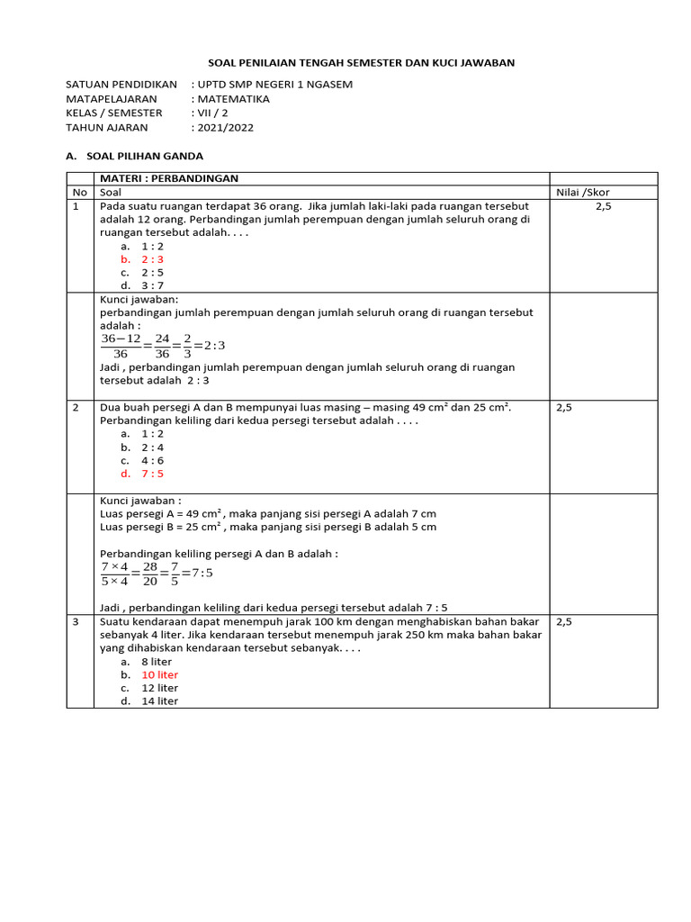 Soal PTS, Kunci Jawaban, Dan Pembahasan Soal | PDF