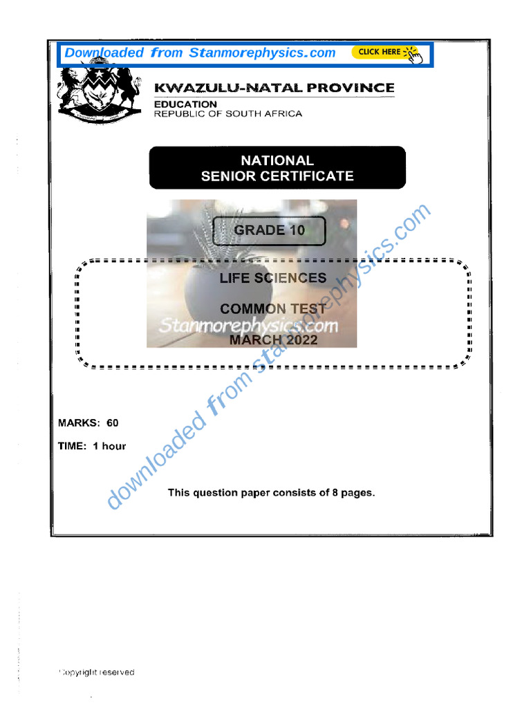 Life Science March 2022 Grade 10 QP and Memo | PDF