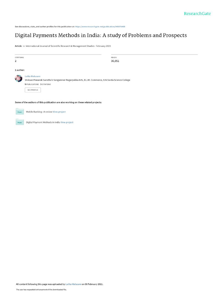 Digital Payments Methods in India A Study of Problems and Prospects | PDF