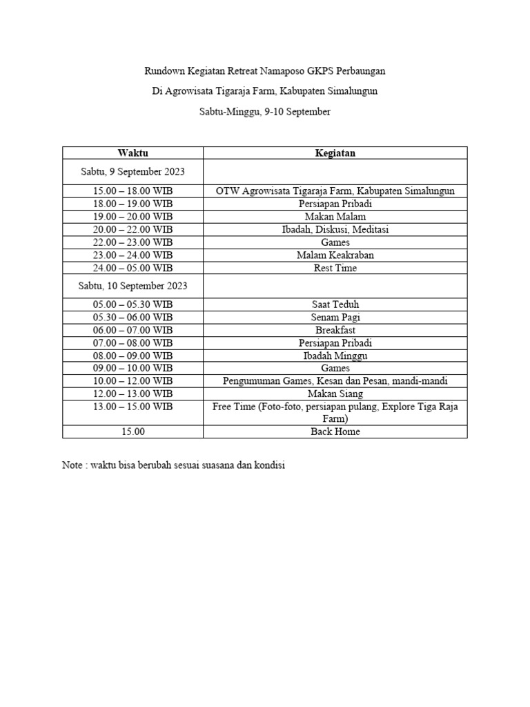 Rundown Kegiatan Retreat 2023 | PDF