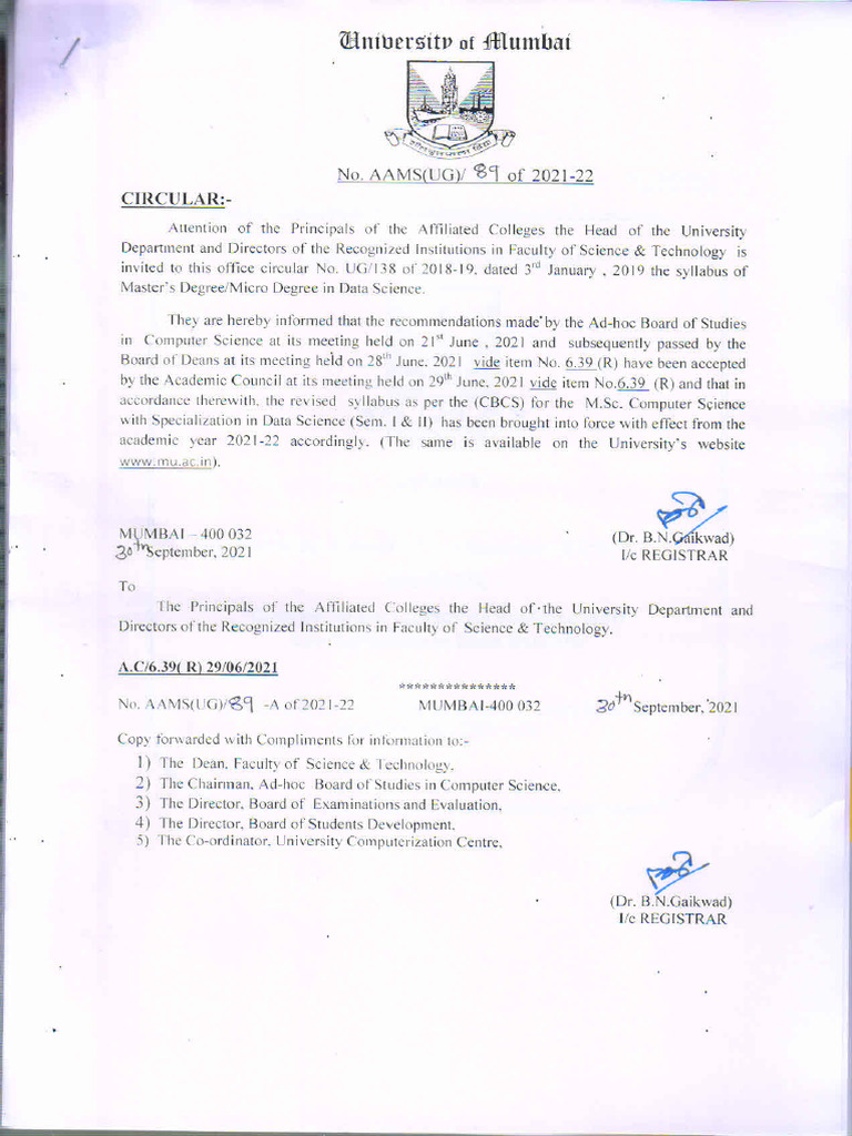 6.39-Mu MSC Datascience Semiii Revised Syallbus 20211 | PDF | Statistics | Machine Learning