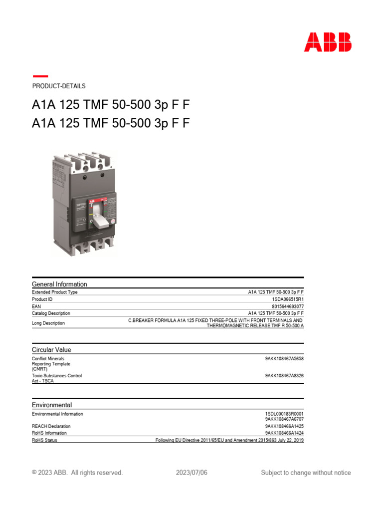 1SDA066515R1 A1a 125 TMF 50 500 3p F F | PDF | Physical Quantities | Power (Physics)