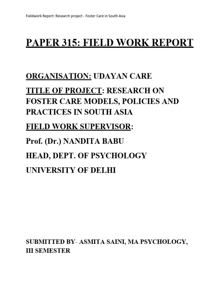 Field Work Report Final Final | PDF | Child Abuse | Foster Care