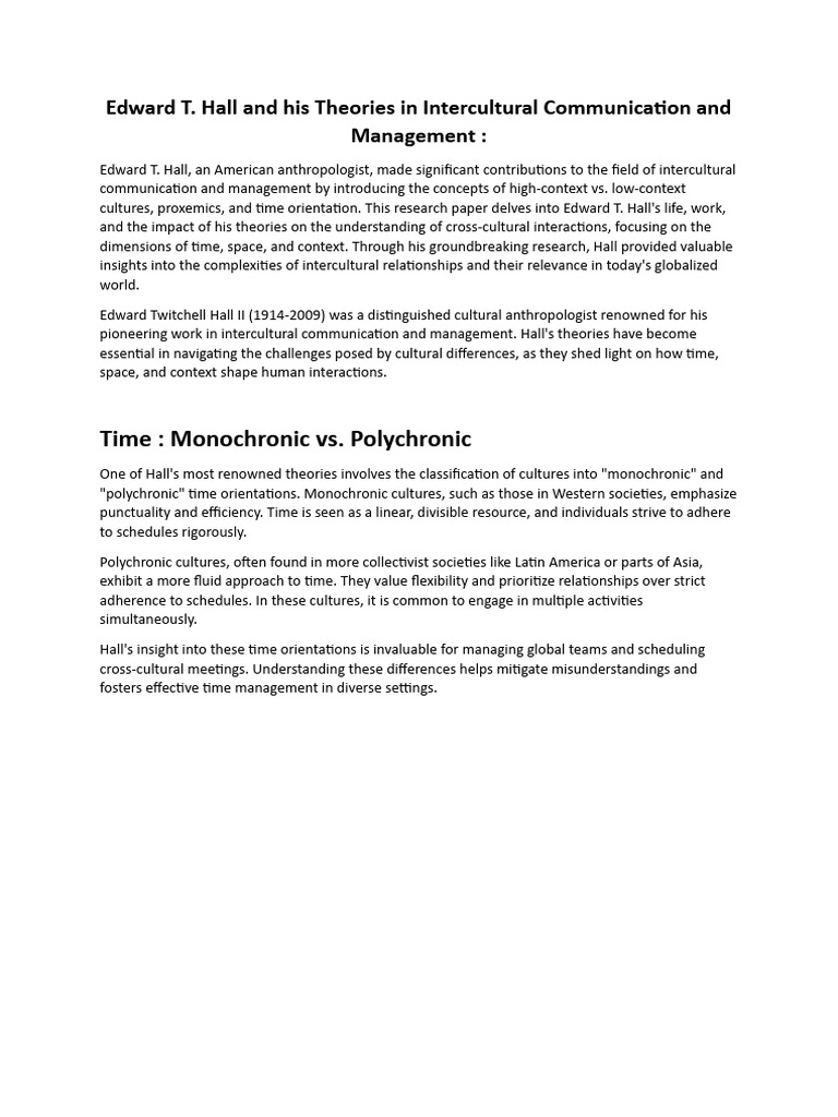 Hall's Cultural Dimensions Explained | PDF | Nonverbal Communication ...