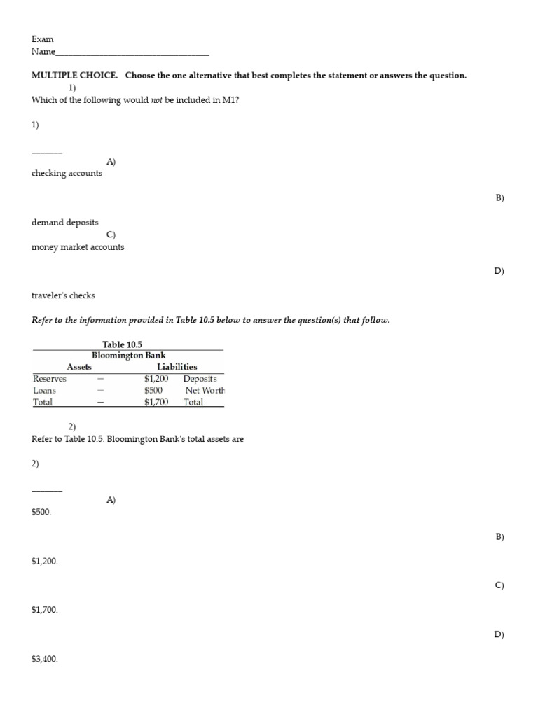 Sample Questions Chapter 15 | PDF | Money Supply | Money