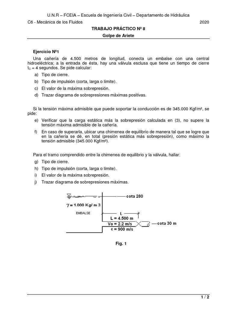 TP N°8 - 2020 - Golpe de Ariete | PDF | Bomba | Física Aplicada e Interdisciplinaria