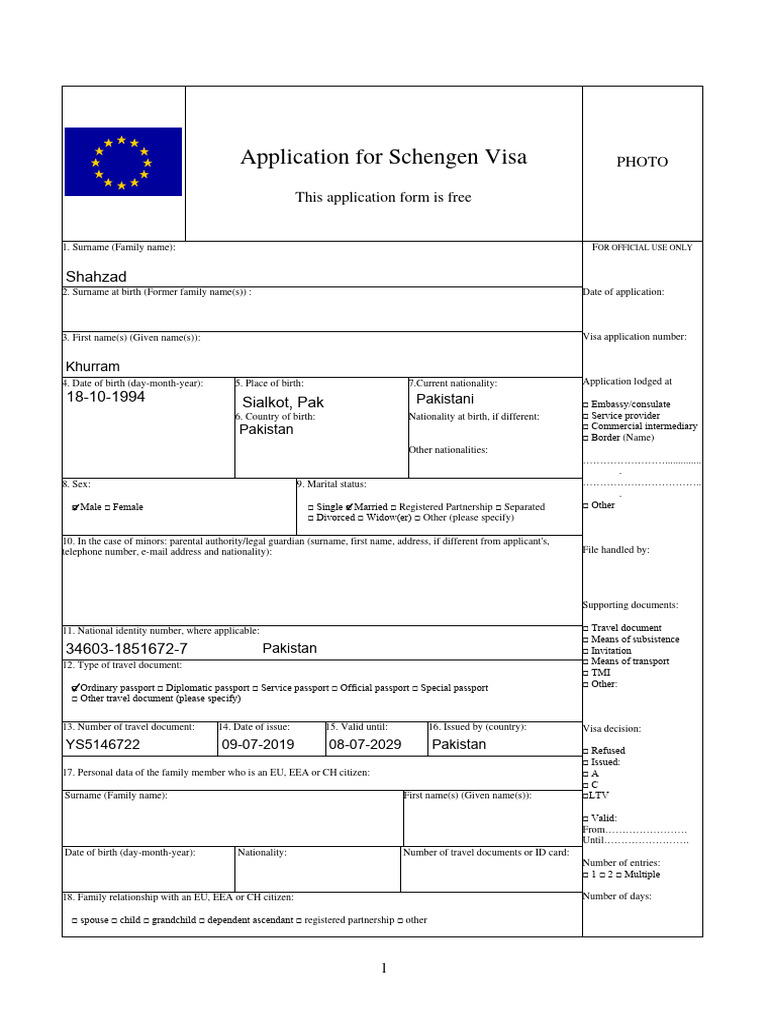 Spain Schengen Visa Application Form | PDF | Travel Visa ...