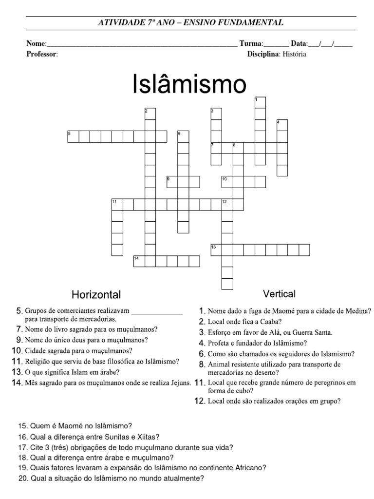 Cruzadinha Islamismo 7 Ano | PDF | Turismo