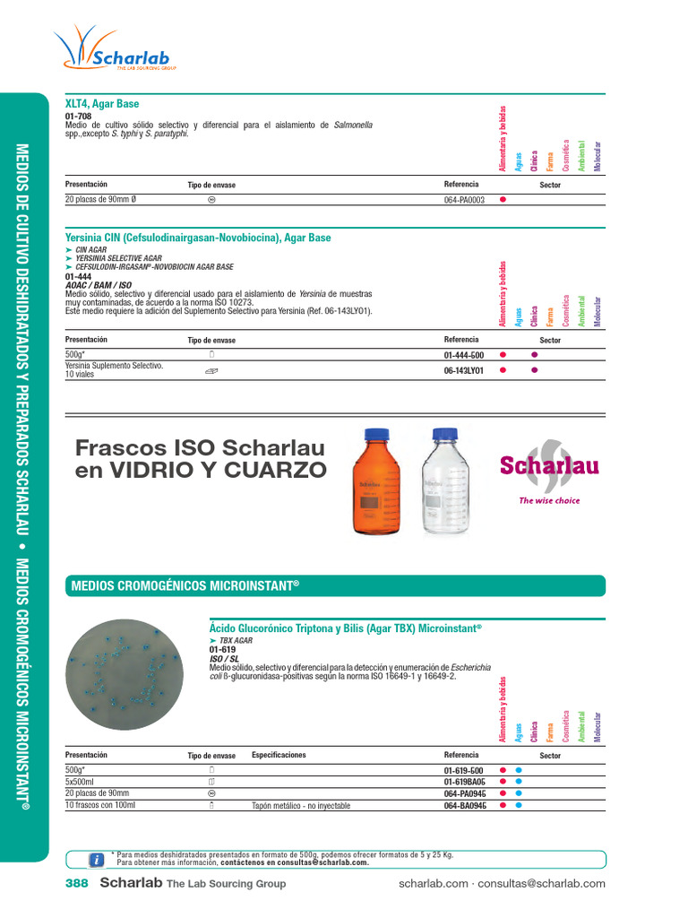 Frascos ISO Scharlau en Vidrio Y Cuarzo: XLT4, Agar Base | PDF ...