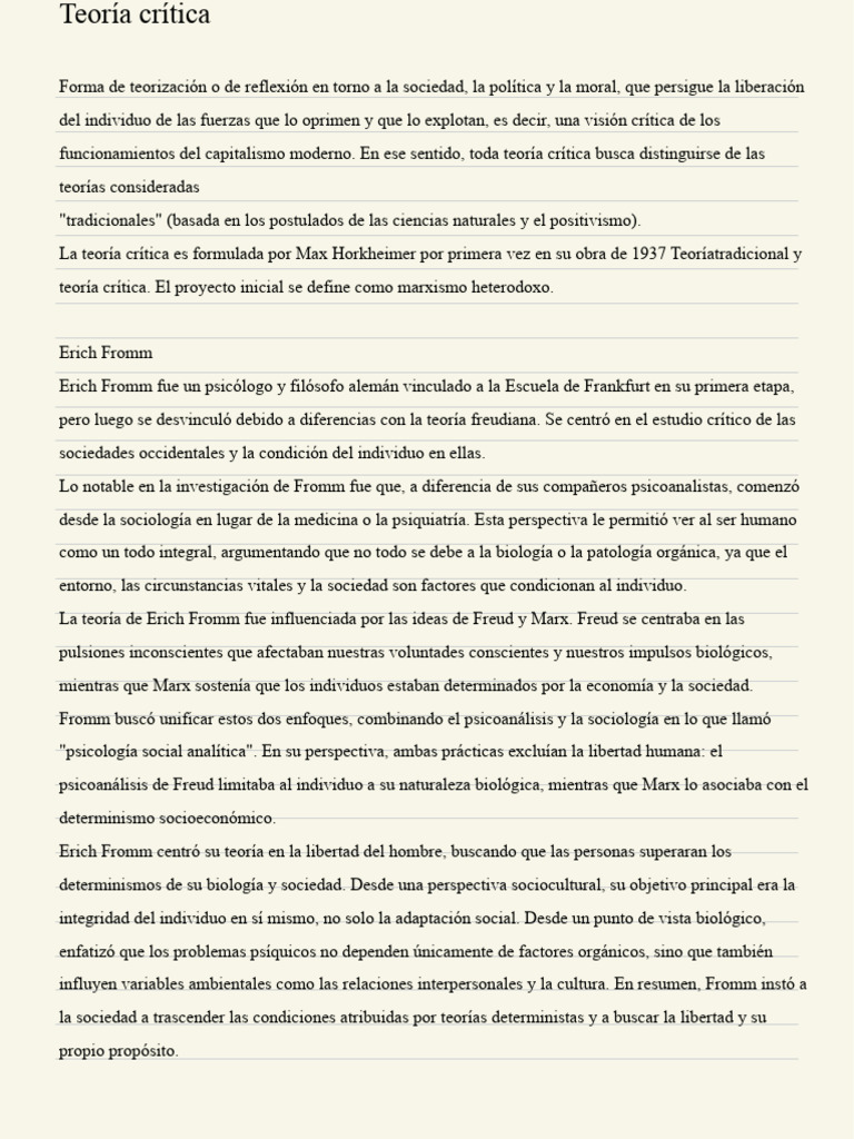 Teoría Critica | PDF | La teoría crítica | Erich Fromm