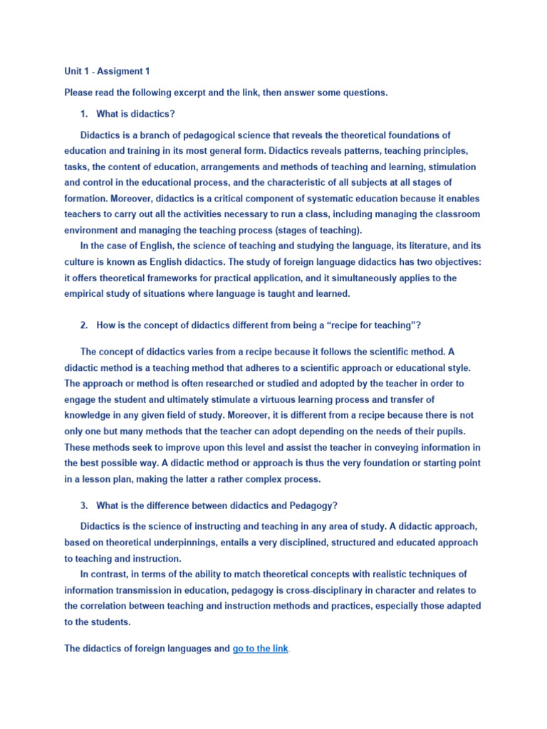 Assignment 1 | PDF | Pedagogy | Teaching