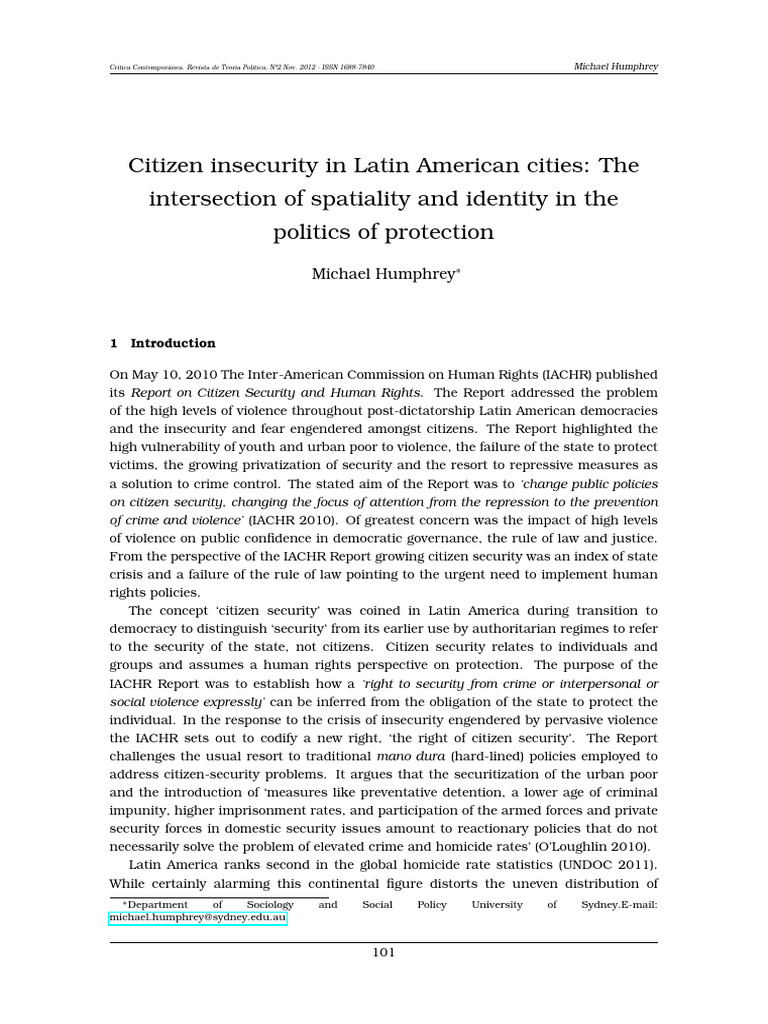 Citizen Insecurity in Latin American Cities The Intersection of Spatiality and Identity in The ...