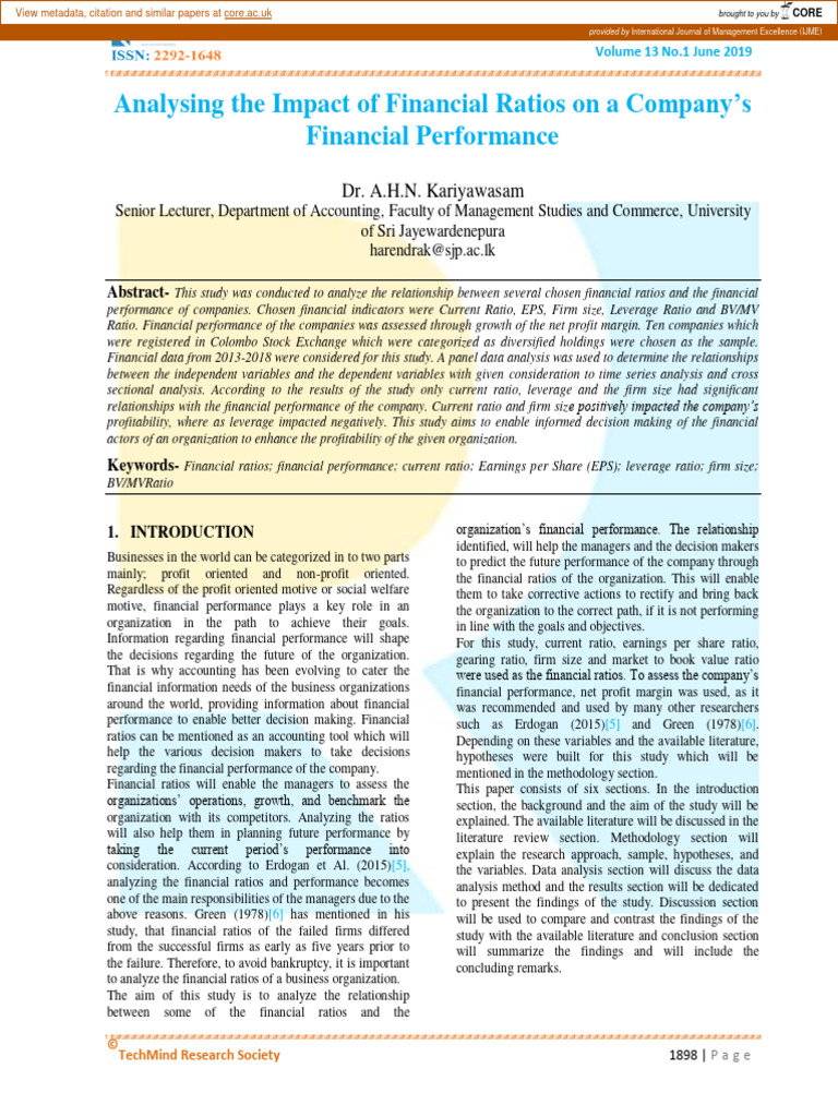 Analysing The Impact of Financial Ratios On A Company's Financial Performance | PDF | Leverage ...