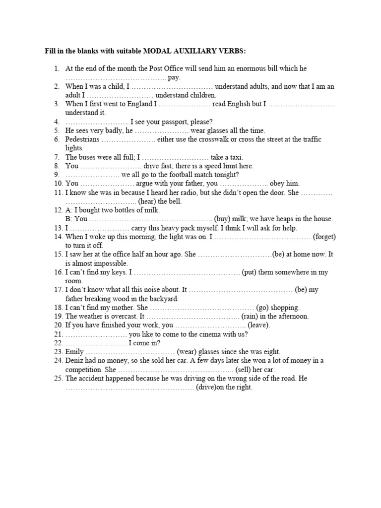 Fill in The Blanks With Suitable MODAL AUXILIARY VERBS | PDF | Art