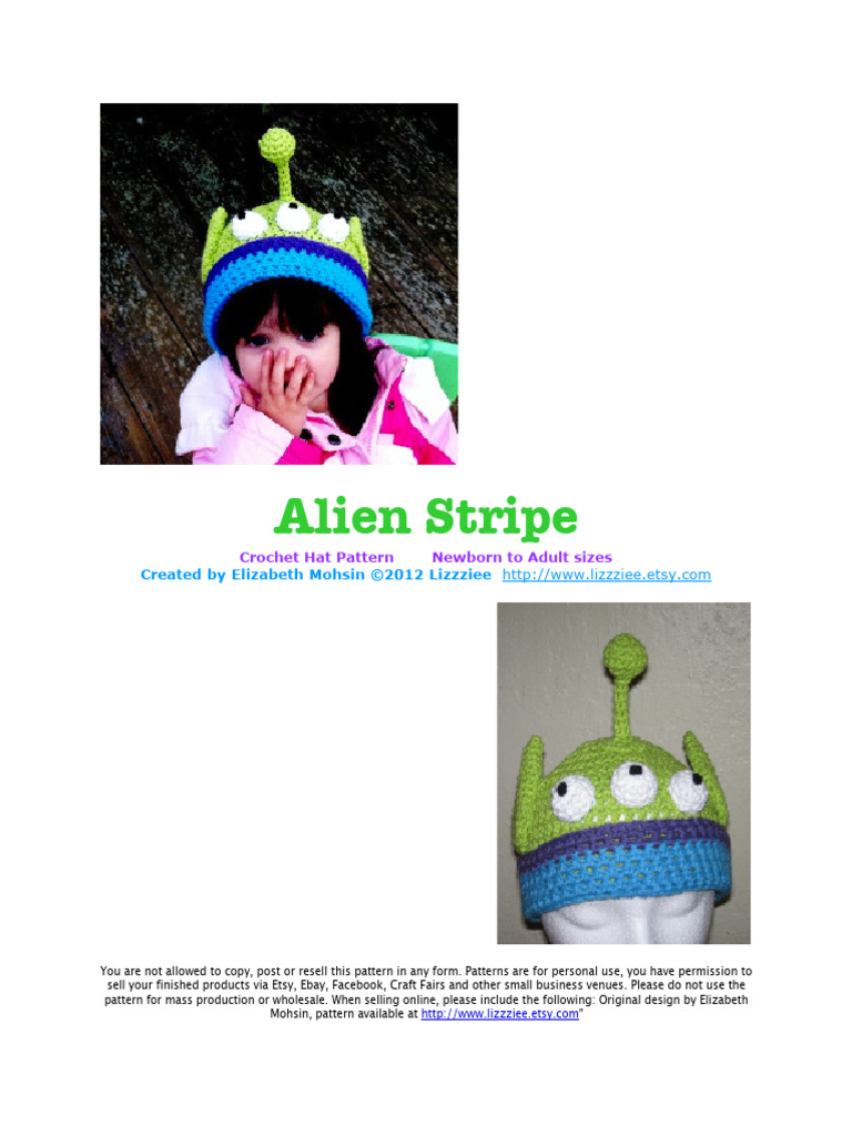 Alien Stripe Crochet Hat Patternby Lizzziee | PDF | Crochet | Textile Arts