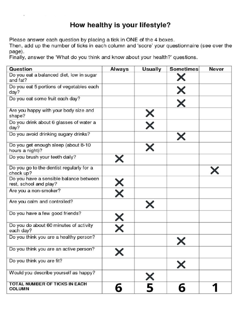 Healthy Lifestyle Questonnaire | PDF