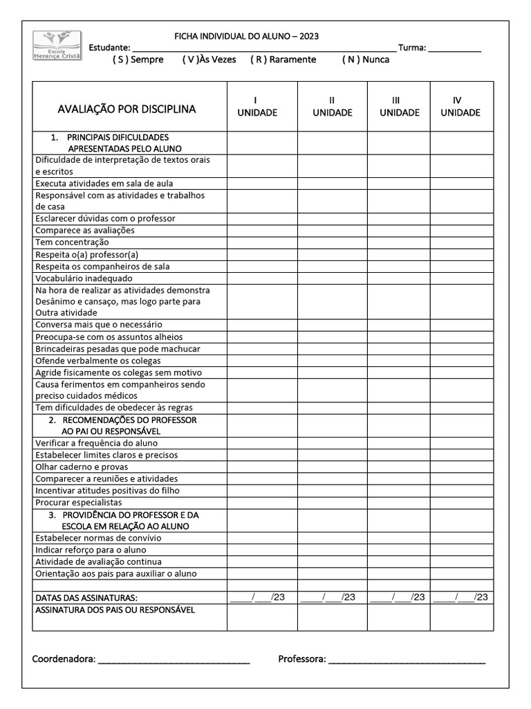 Ficha Individual Do Aluno | PDF