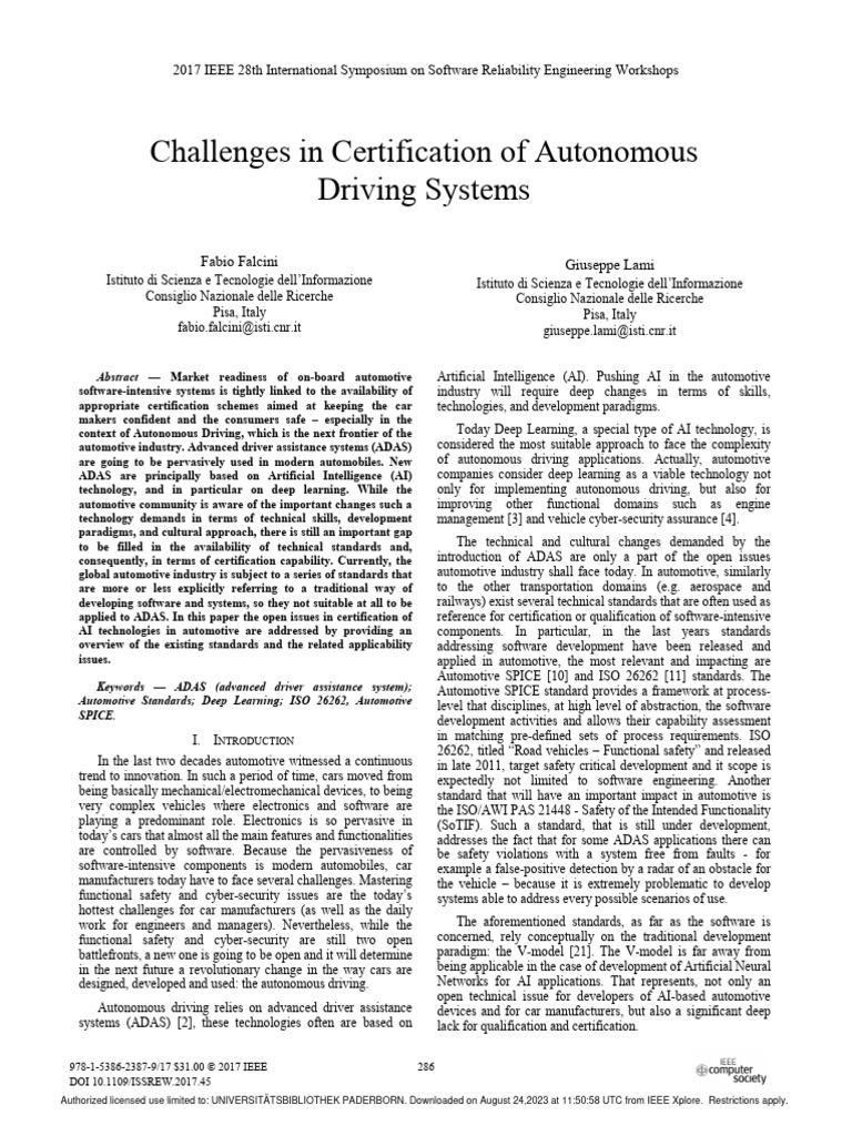 Challenges in Certification of Autonomous Driving Systems | PDF | Deep ... Challenges in Certification of Autonomous Driving Systems | PDF | Deep ...