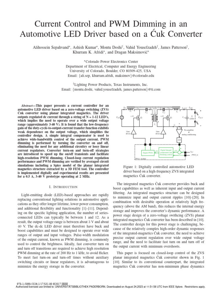 Current Control and PWM Dimming in An Automotive LED Driver Based On A Uk Converter | PDF ...