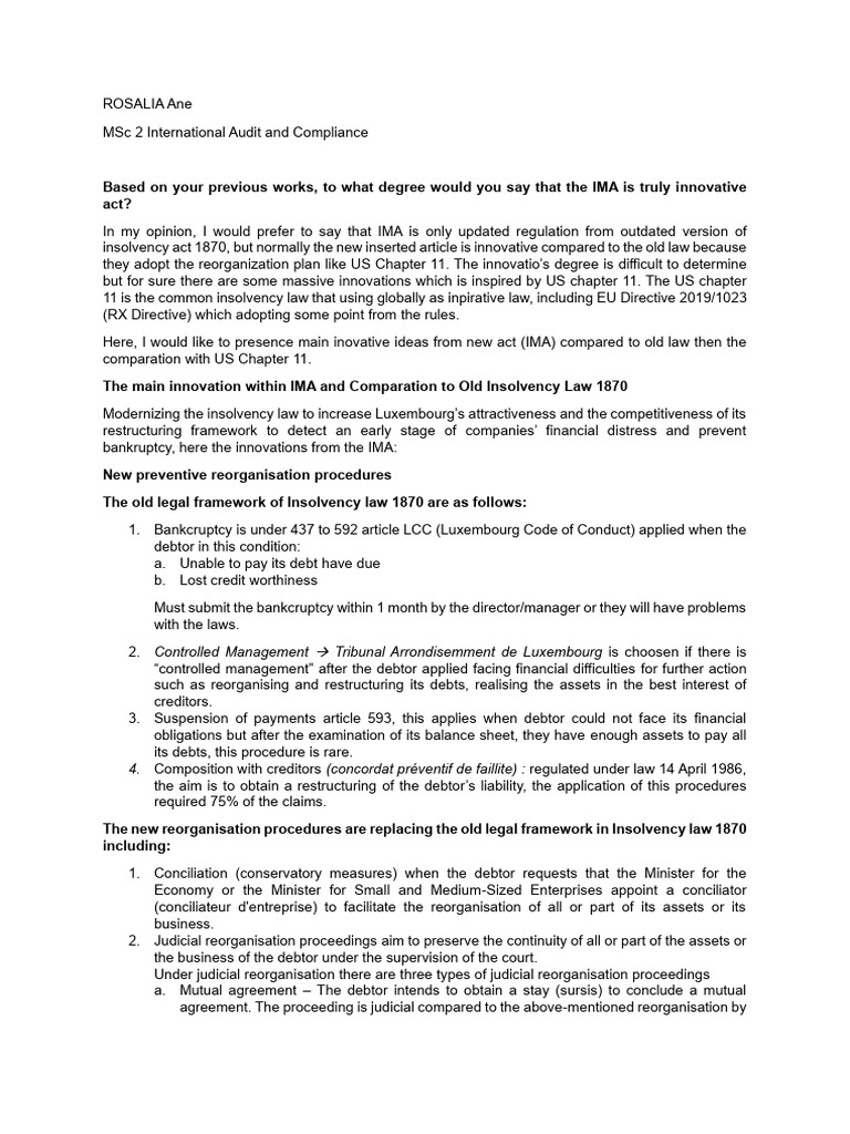 Exam - Advanced and Bankruptcy Law - Ane Rosalia | PDF | Bankruptcy ...