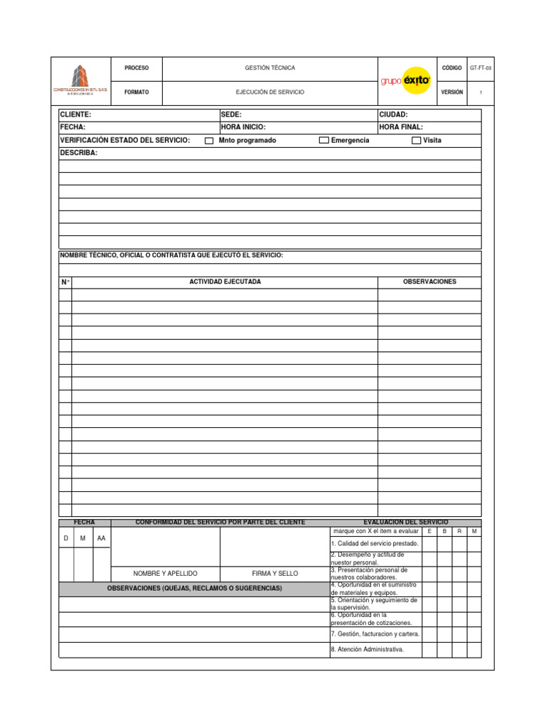 Acta Ejecucion de Servicios | PDF