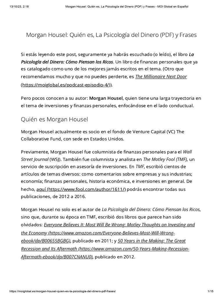 Morgan Housel_ Quién es, La Psicología del Dinero (PDF) y Frases - MOI ...