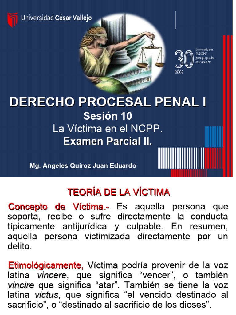 Sesión 10 - Derecho Procesal Penal I - La Víctima en El NCPP | PDF ...