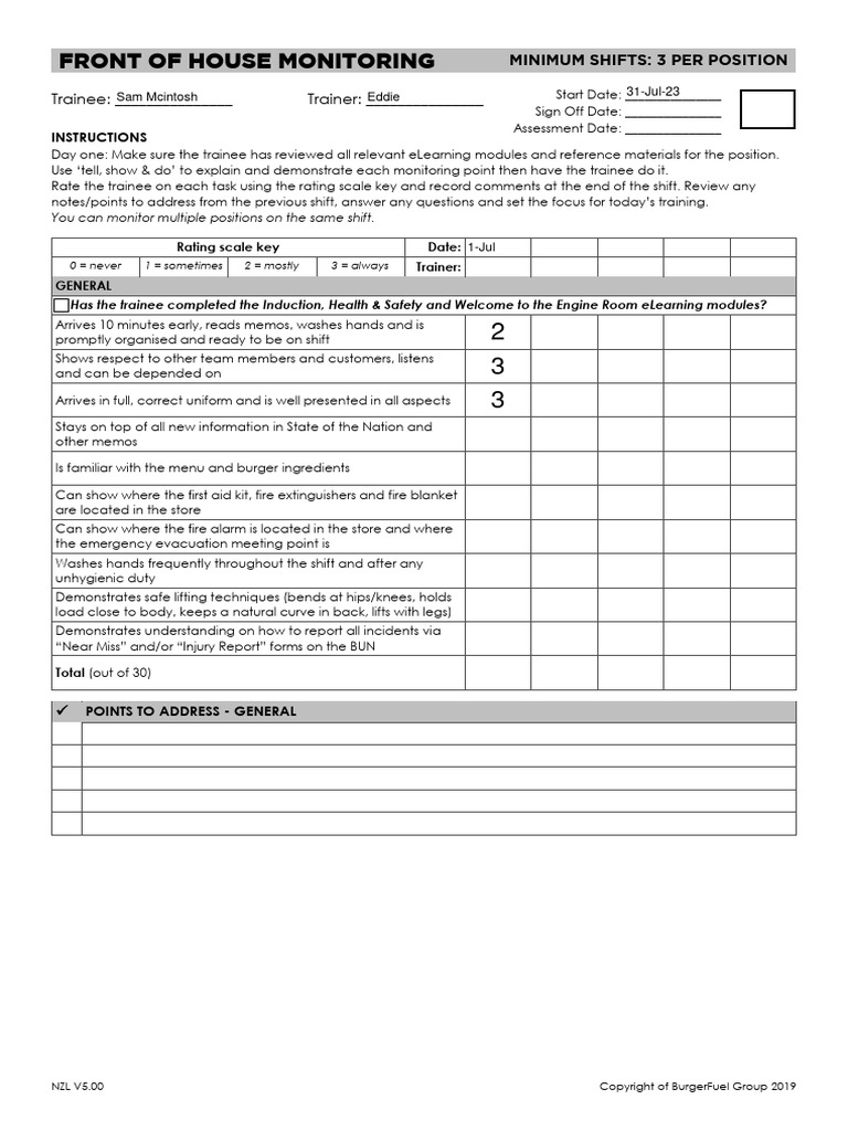 FOH Monitoring Form V5 00 | PDF | Point Of Sale